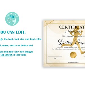 Editable Girls Cross Country Certificate Template, Girls Cross Country ...