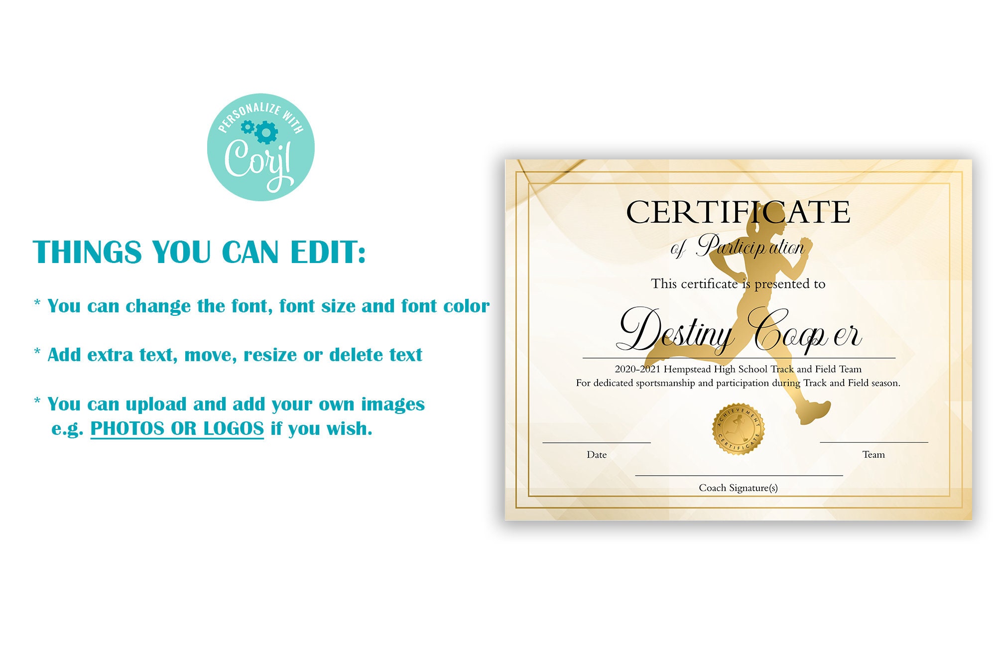 Editable Girls Cross Country Certificate Template, Girls Cross Country ...