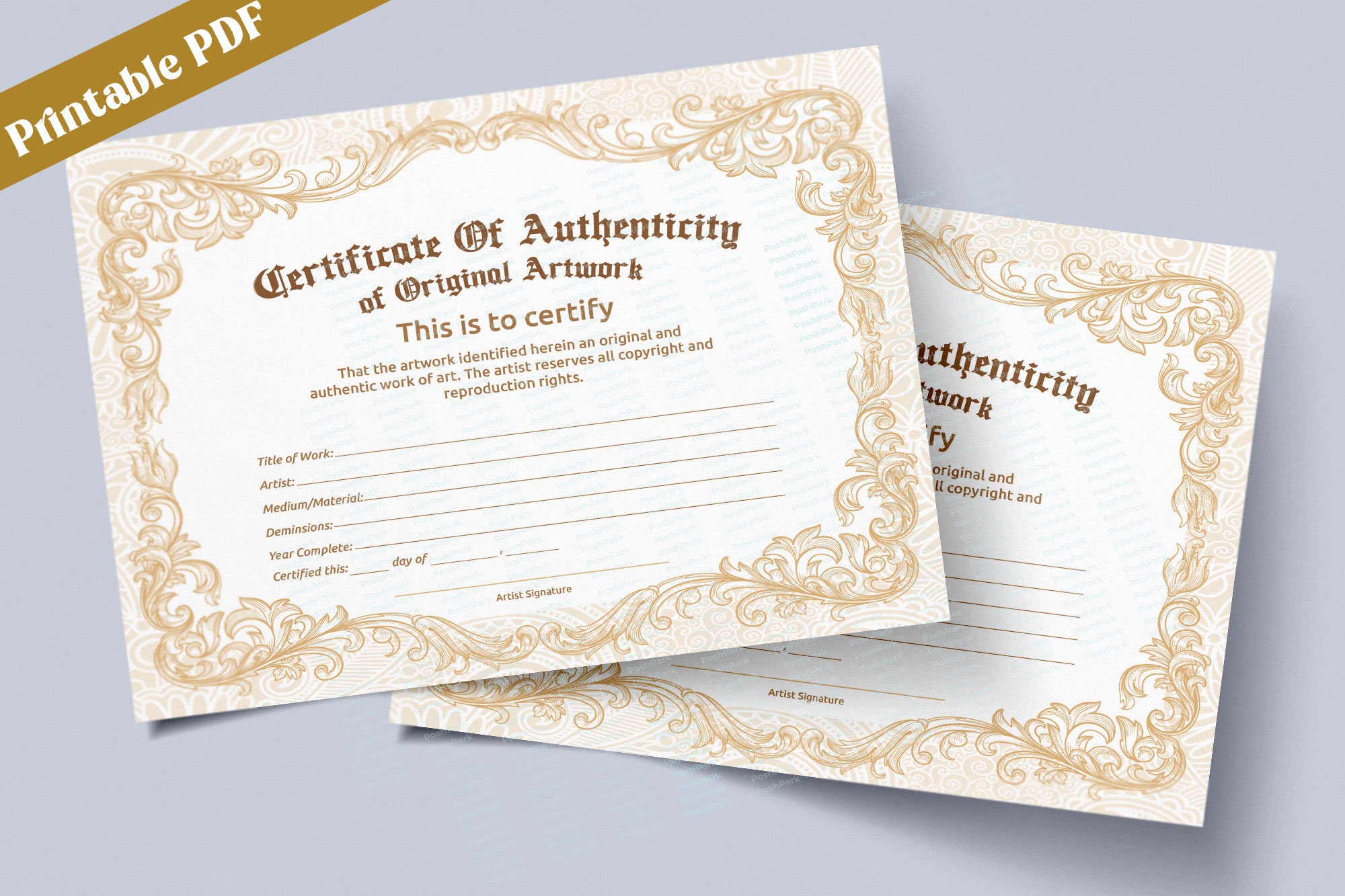 Printable Blank PDF Certificate of Authenticity for Artwork - Etsy