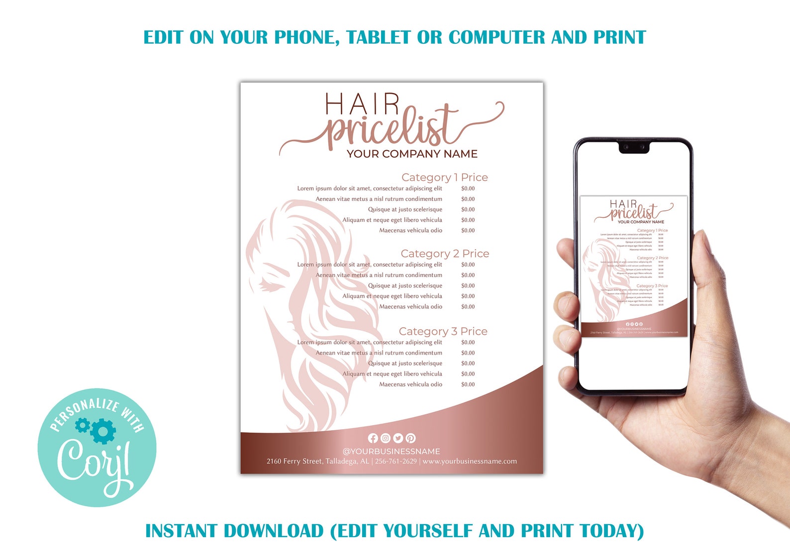 EDITABLE Hair Salon Price List, Hair Pricelist Flyer| Hair Price List ...