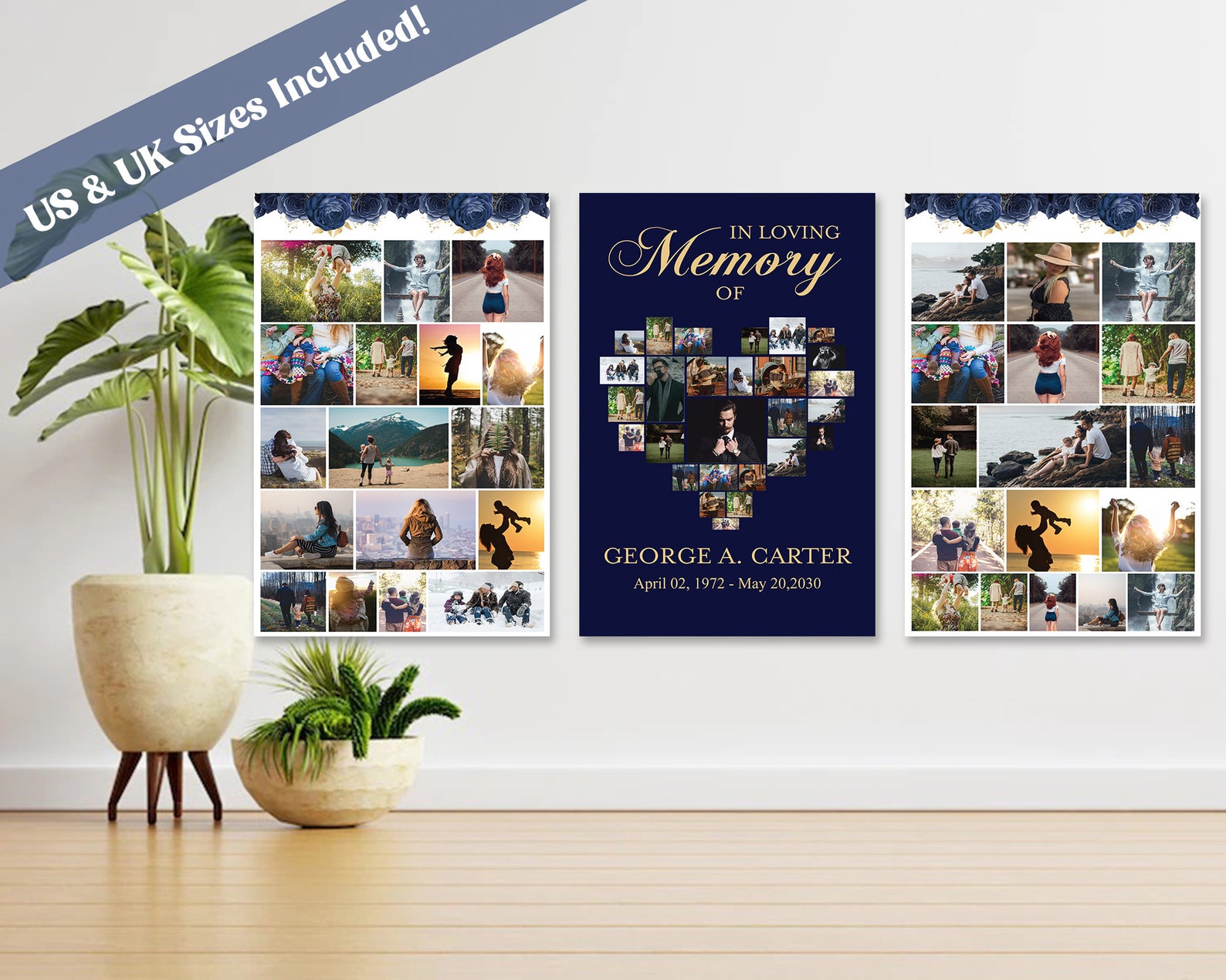 EDITABLE Funeral Poster Photo Display Set, Navy Blue in Loving Memory ...