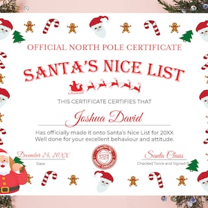 DIY Nice List Certificate From Santa, Red White Christmas Certificate ...