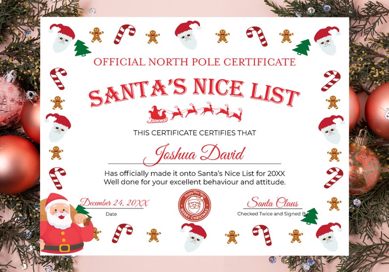 DIY Nice List Certificate From Santa Red White Christmas - Etsy