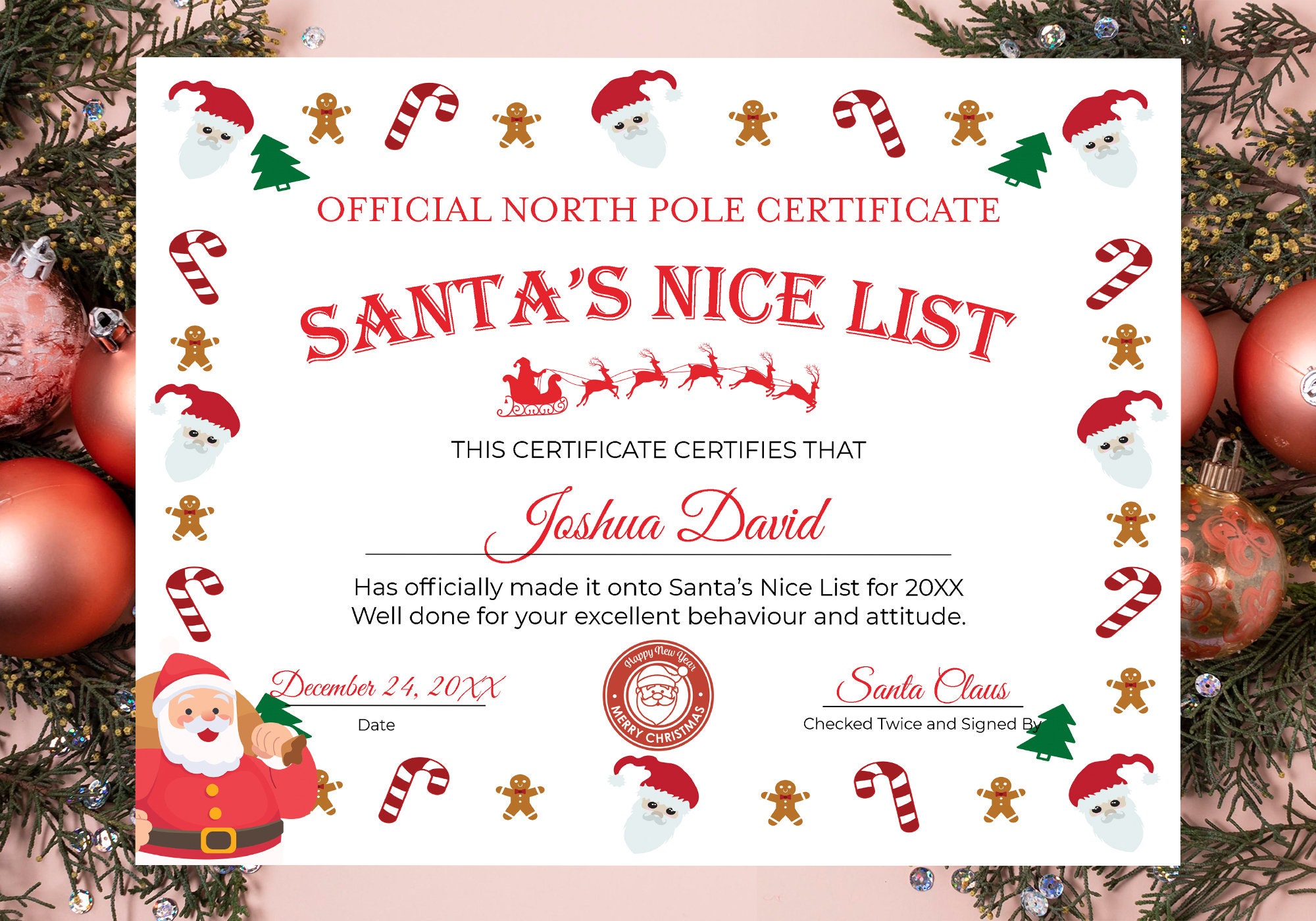 DIY Nice List Certificate From Santa Red White Christmas - Etsy.de