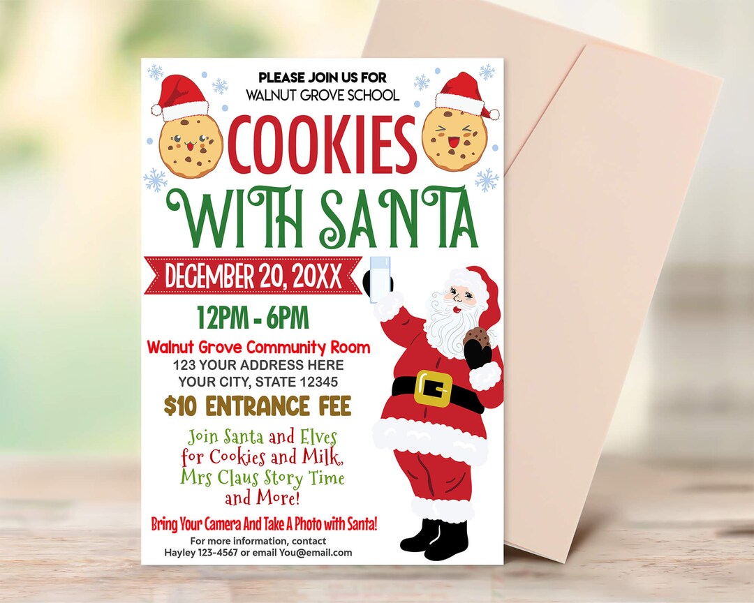 Cookies With Santa Invitation Flyer, Editable PTO PTA Cookies With ...