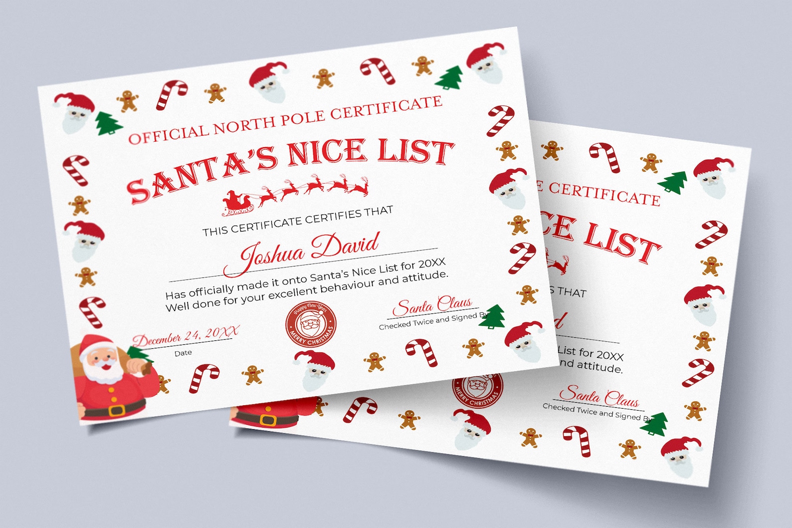 DIY Nice List Certificate From Santa Red White Christmas - Etsy