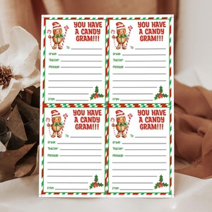 Editable Christmas Candy Cane Gram Template, Holiday Candy Cane Gram ...