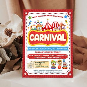 Editable School Carnival Flyer Template, School Church Benefit ...
