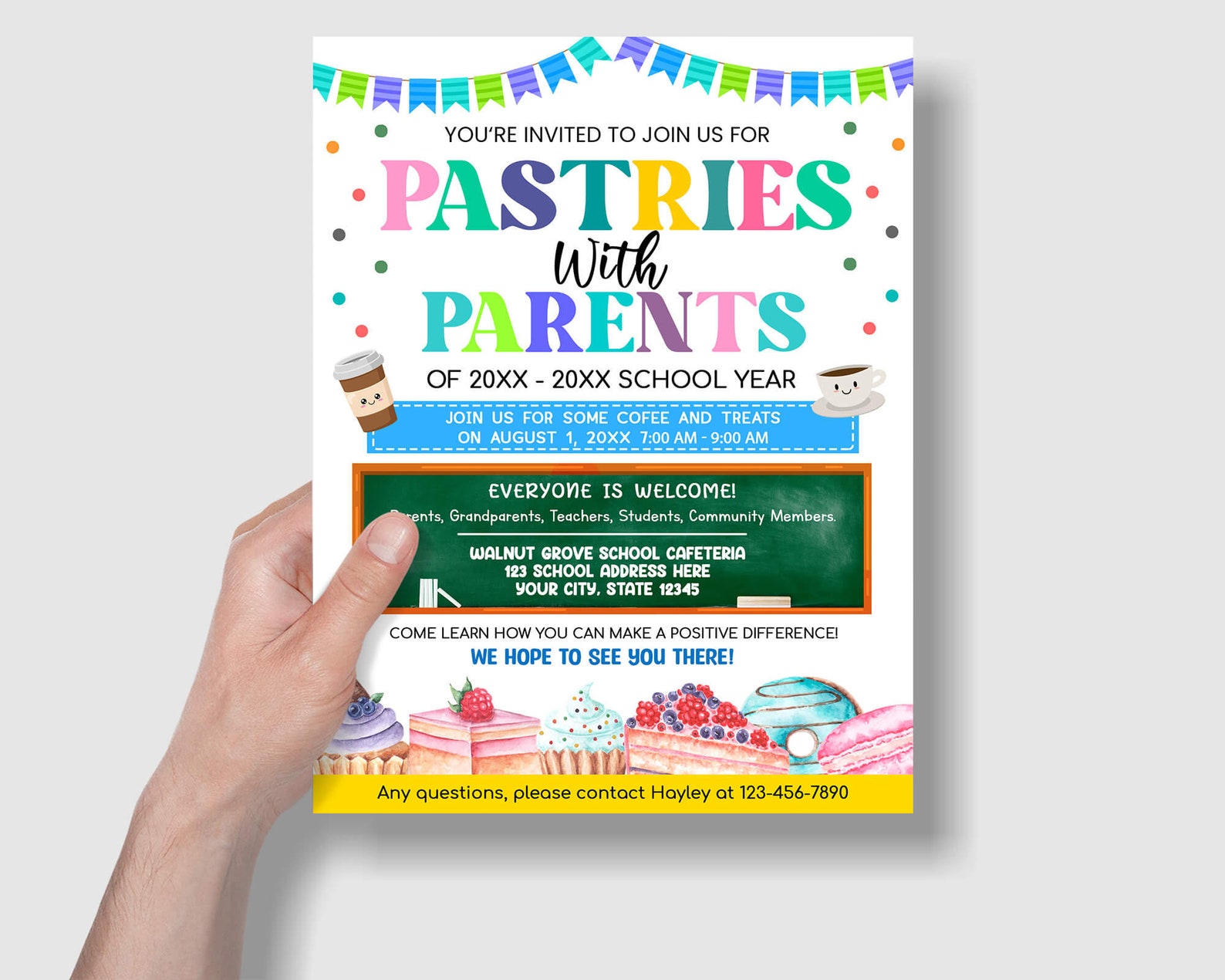 Editable Pastries With Parents Flyer, PTA PTO Printable Flyer, School ...