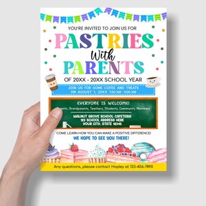Editable Pastries With Parents Flyer, PTA PTO Printable Flyer, School ...