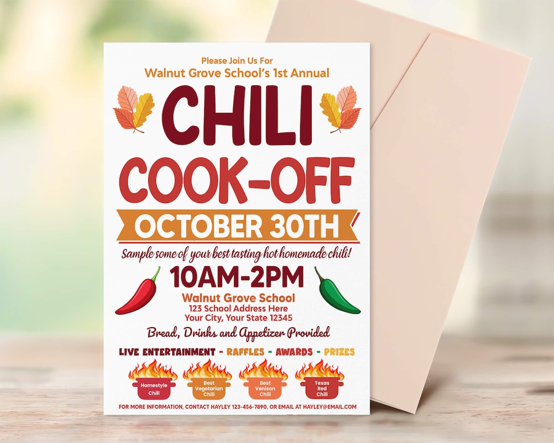 Editable Fall Chili Cookoff Fundraiser Flyer Template, PTA PTO School ...
