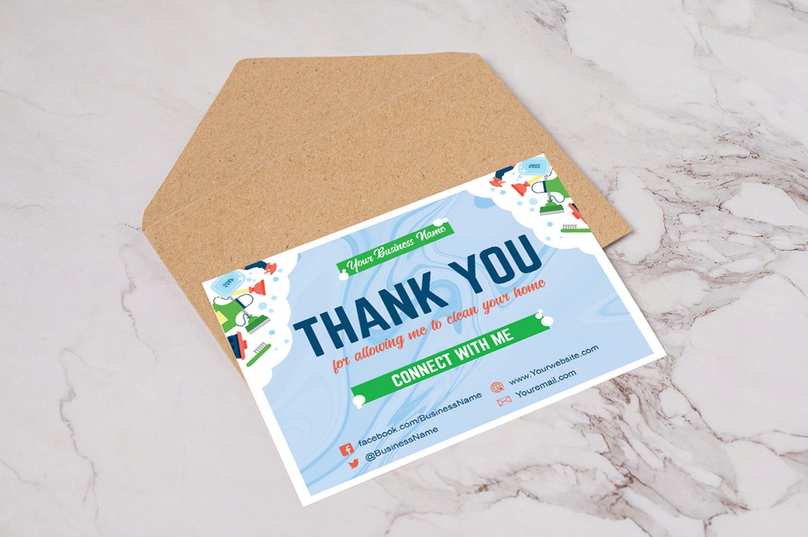 Cleaning Business Thank You Card Template Blue | Printable Cleaning ...