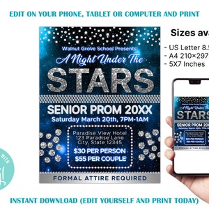 A Night Under the Stars Prom Invitation Flyer, School Dance Flyer ...