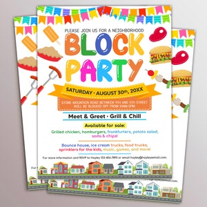 EDITABLE Block Party Invitation, Neighborhood Bbq Picnic Summer Party ...