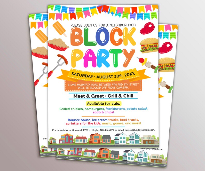 EDITABLE Block Party Invitation Neighborhood Bbq Picnic - Etsy