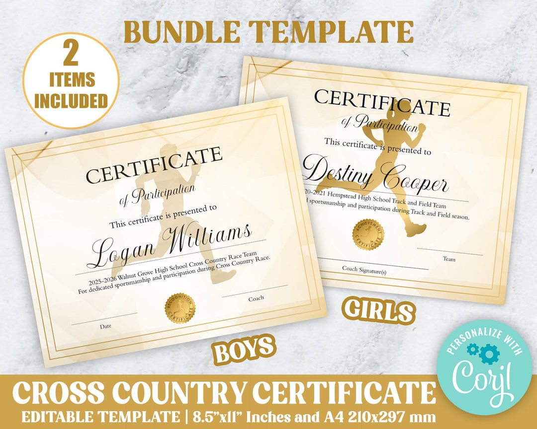 Track and Field Certificate for Boys and Girl, Set of 2 Sport Award ...