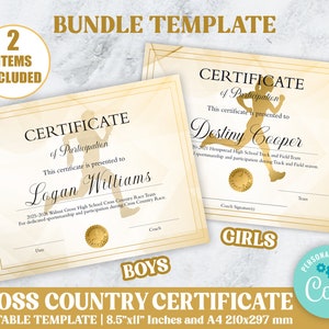 Track and Field Certificate for Boys and Girl, Set of 2 Sport Award ...