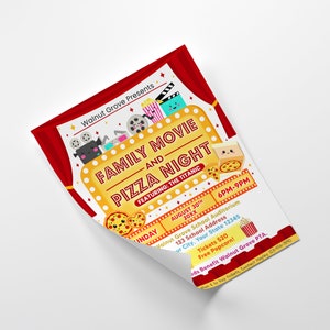 Editable Pizza and Movie Night Flyer Template, Cinema Movie Invitation ...