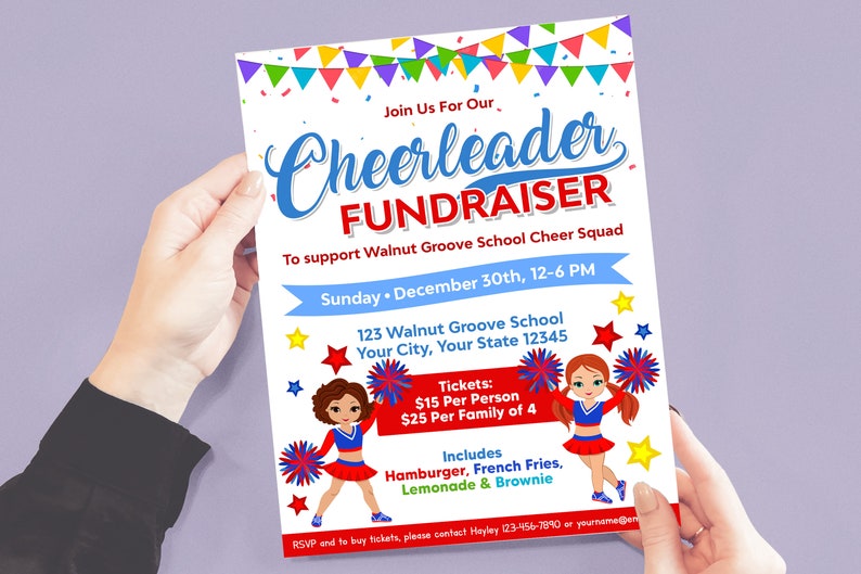 Editable Cheerleader Fundraiser Flyer School PTO PTA - Etsy