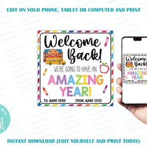 EDITABLE First Day of School Gift Tag Template, Colorful Welcome Back ...