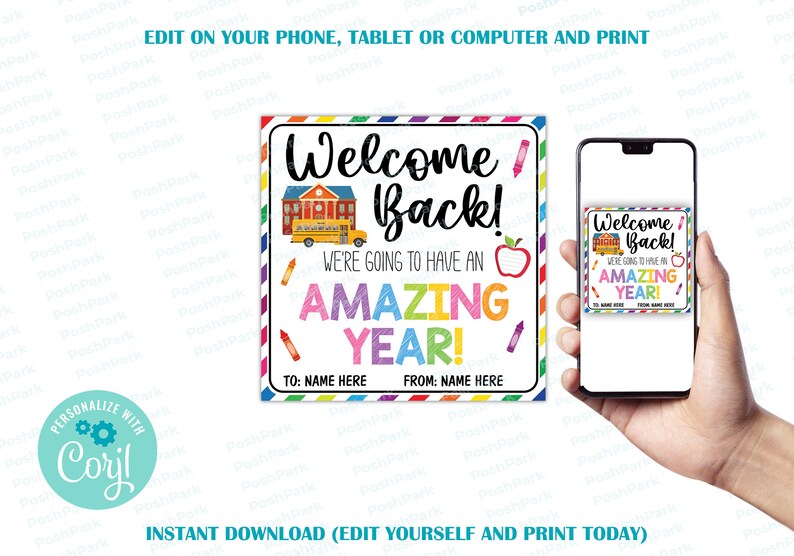 EDITABLE First Day of School Gift Tag Template, Colorful Welcome Back ...