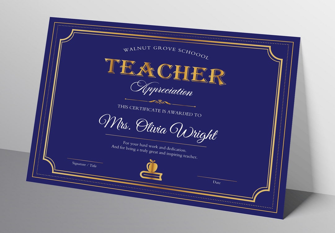 Editable Teacher Appreciation Certificate Blue, Appreciation Week ...