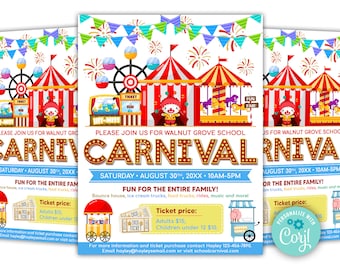 Carnival Flyer Editable Printable School PTO PTA Invitation - Etsy