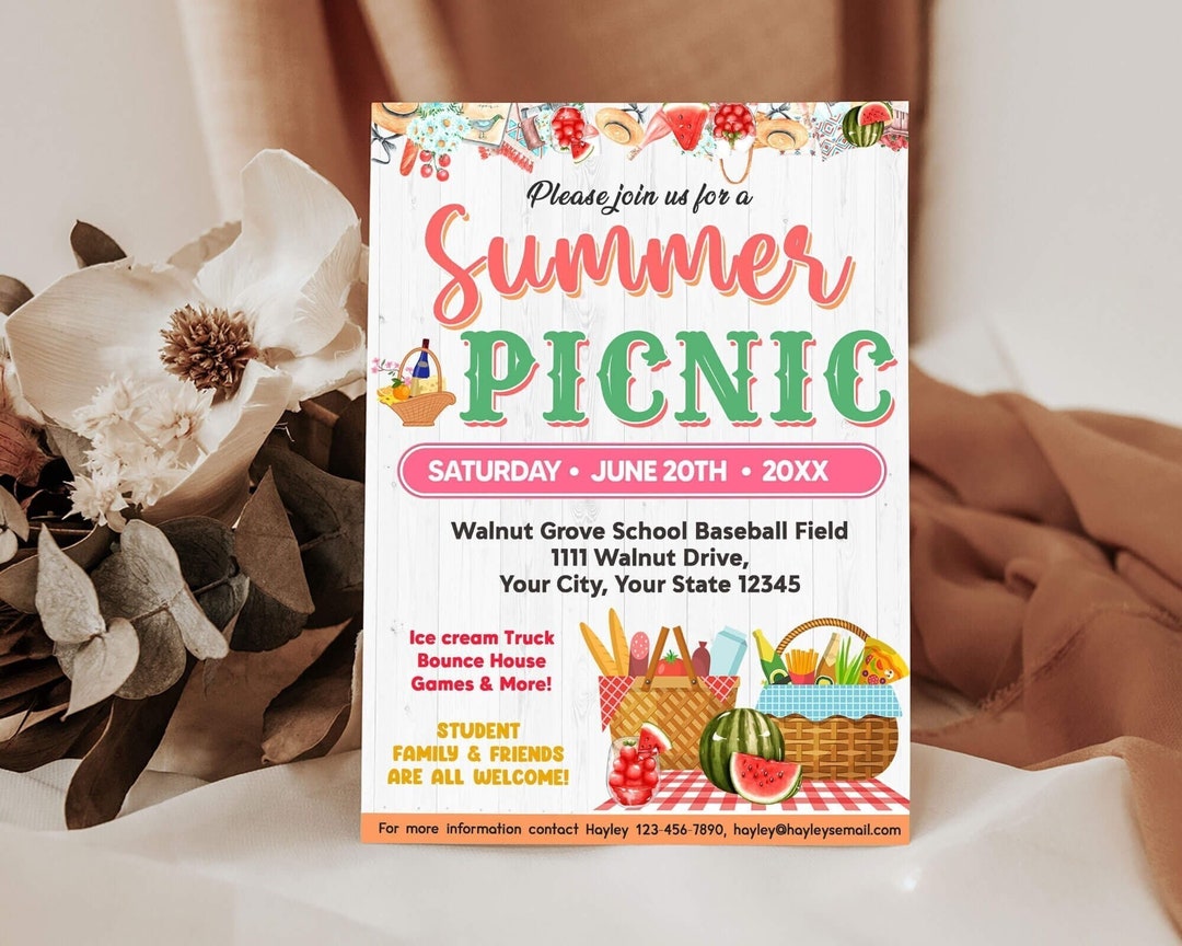 Editable Summer Picnic Invitation Digital, Family Company Picnic Party ...