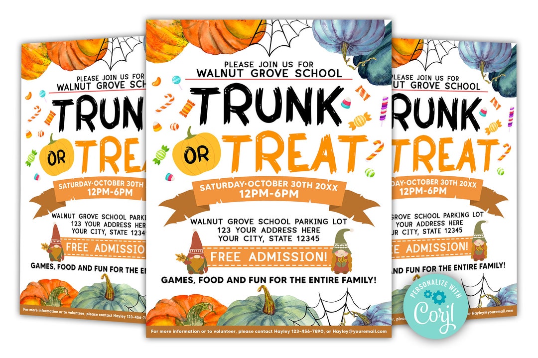 Editable Trunk or Treat Flyer, School Neighborhood Church Trunk or ...