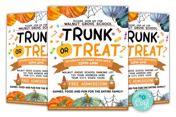 Editable Trunk or Treat Flyer School Neighborhood Church - Etsy