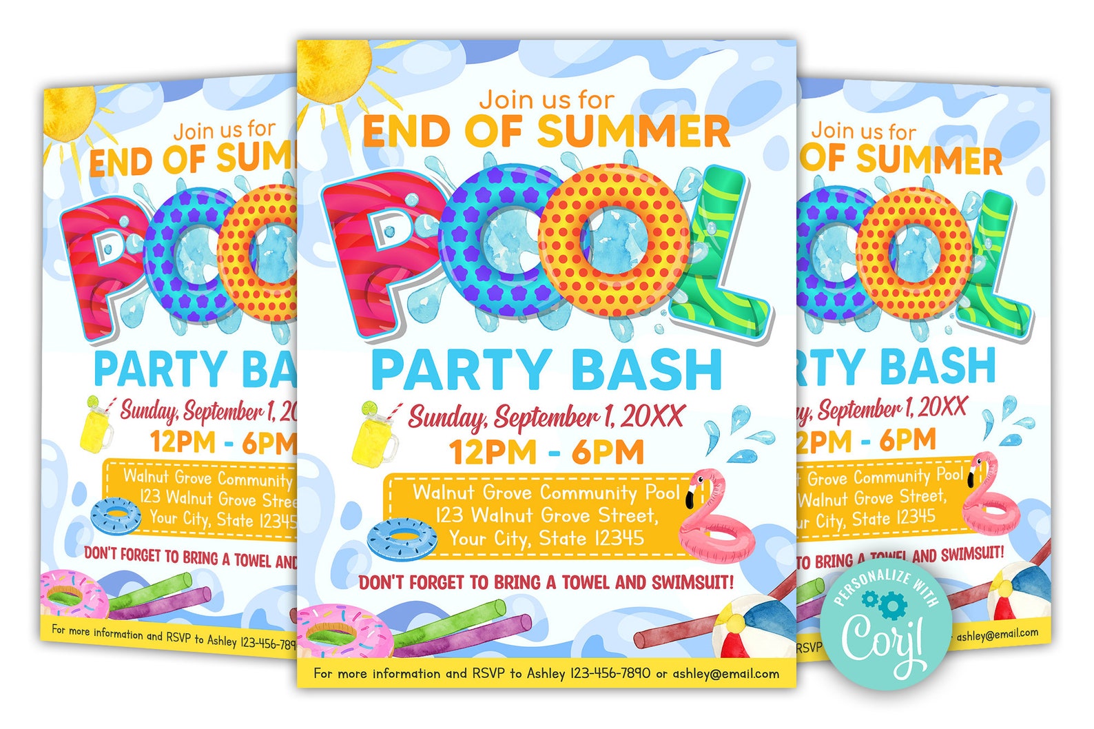 EDITABLE End of Summer Pool Party Invitation, Back to School Pool Party ...