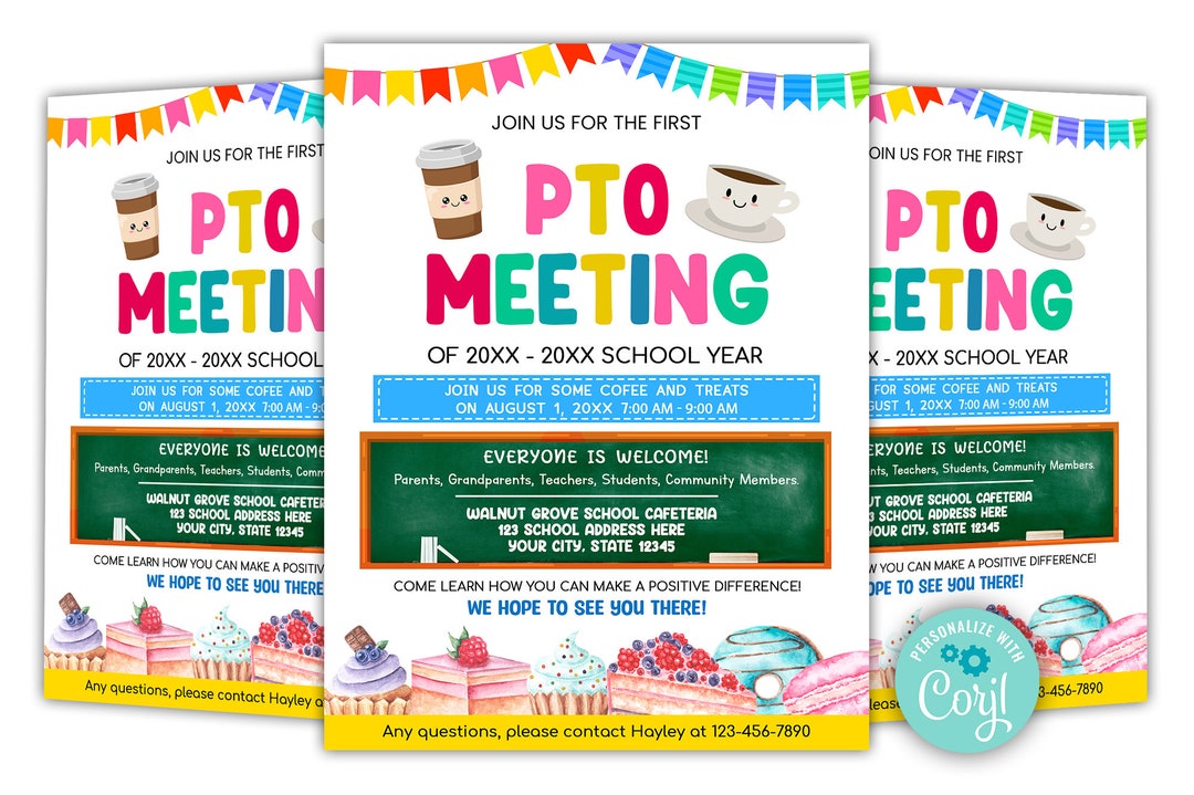 Editable PTO PTA Meeting Flyer Template, Back to School Breakfast ...