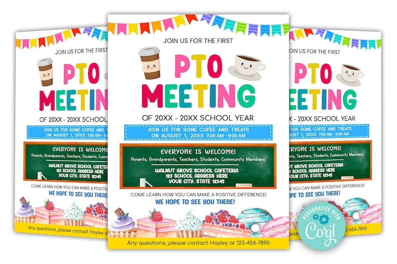 Editable PTO PTA Meeting Flyer Template, Back to School Breakfast ...