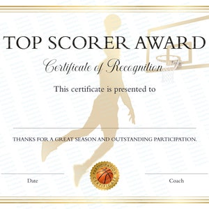 DIY Printable Blank PDF End of Season Basketball Award Certificates, 16 ...