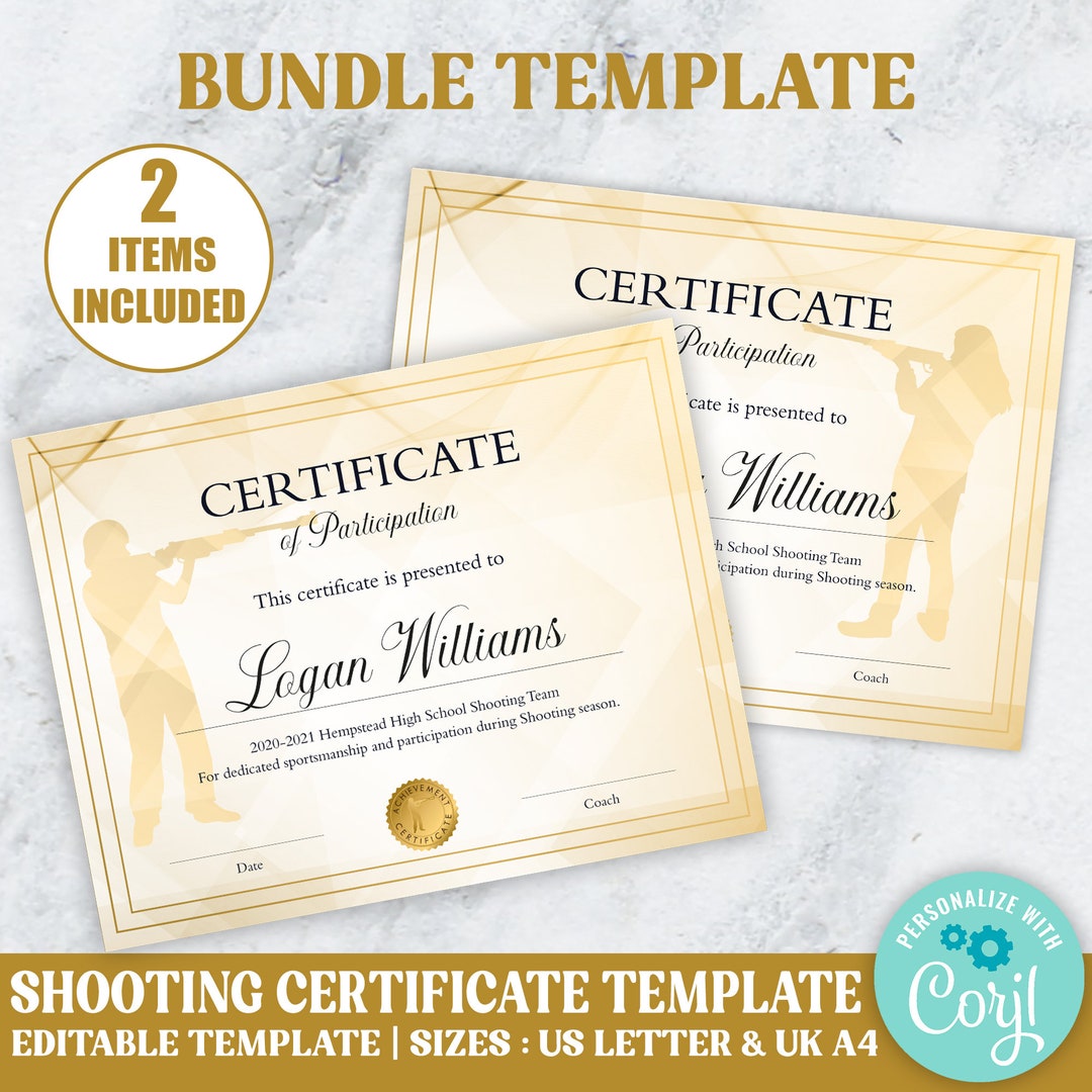 Editable Shooting Certificate Template Bundle for Boys and Girls, DIY ...