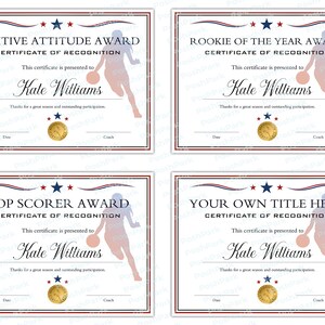EDITABLE End of Season Basketball Award Certificates for Girls, Red ...