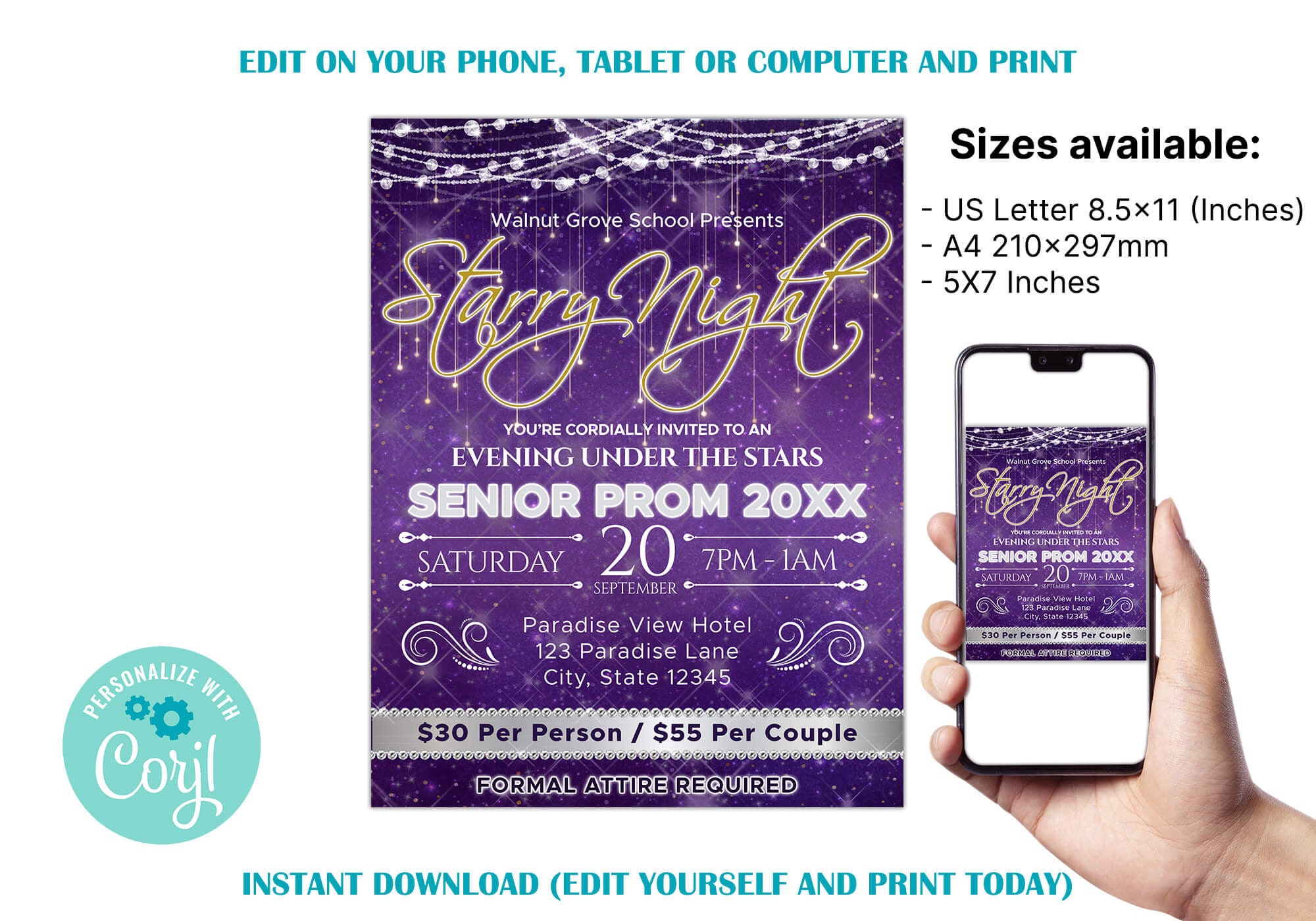Starry Night Prom Invitation Flyer, School Dance Flyer Invite, Prom ...