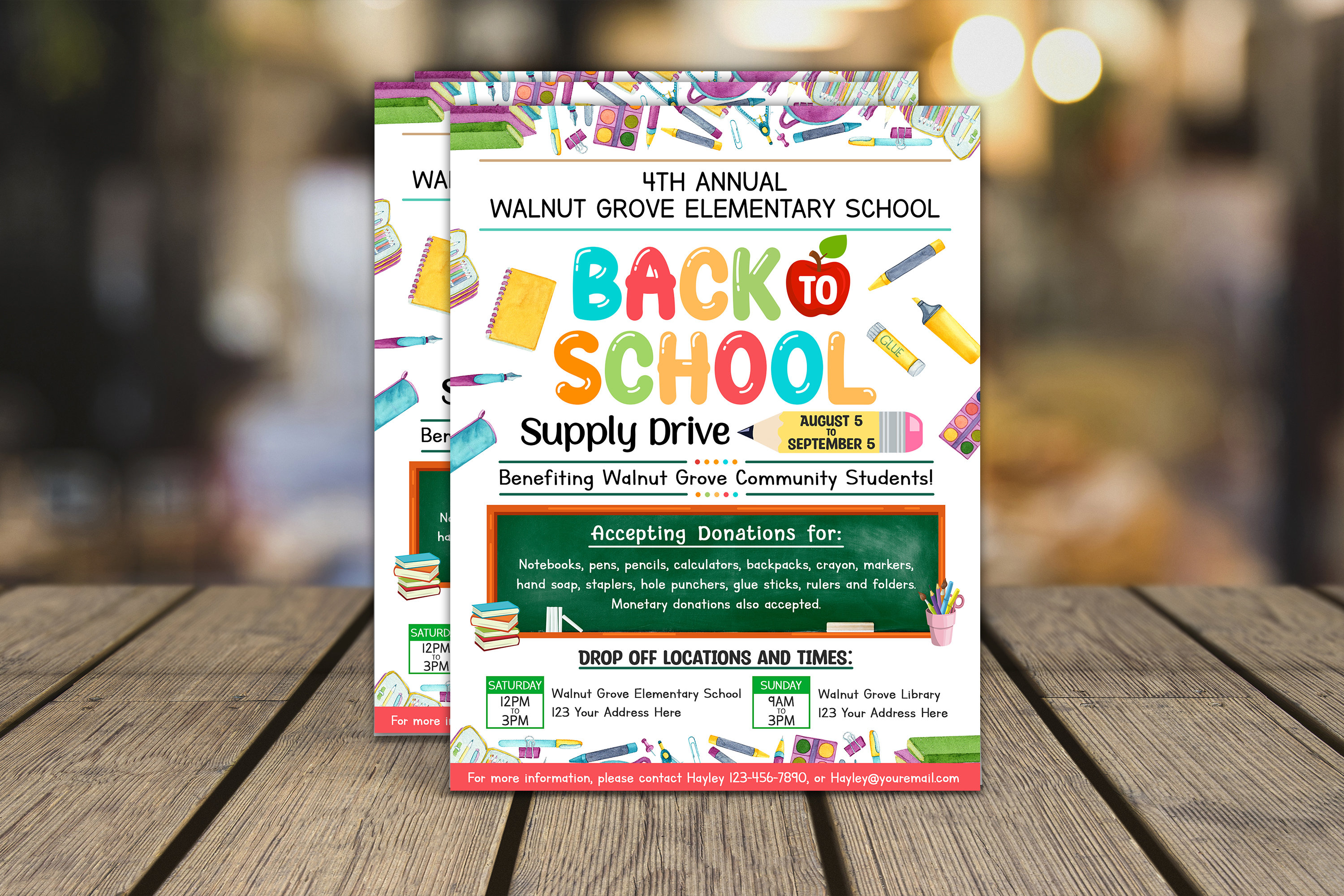 Editable Back to School Flyer, Colorful School Supply Drive Flyer ...
