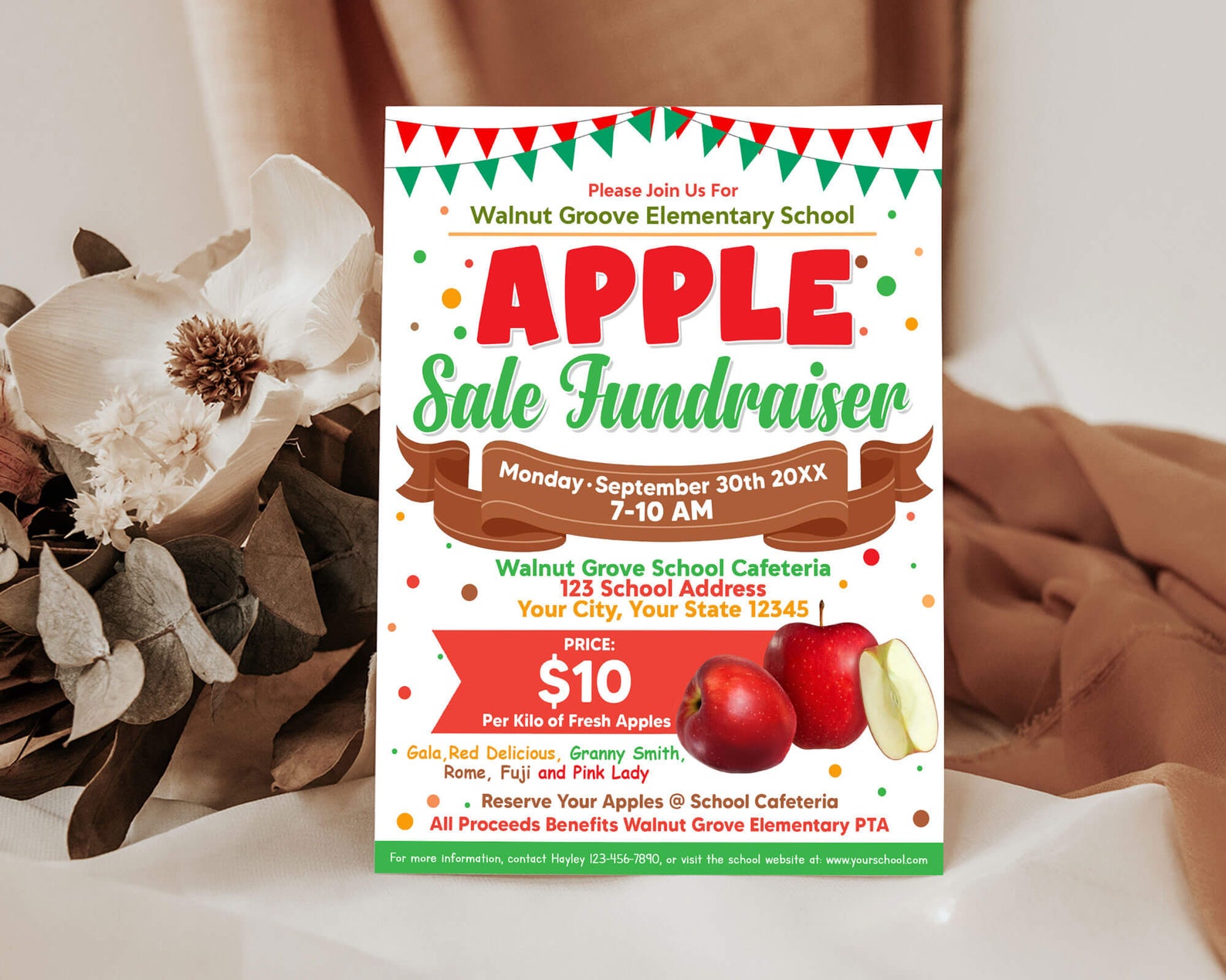 Editable Apple Sale Fundraiser Flyer Template, School Church ...