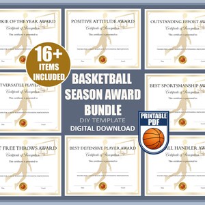 DIY Printable Blank PDF End of Season Basketball Award Certificates, 16 ...