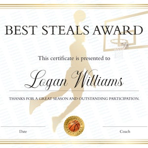 EDITABLE End of Season Basketball Award Certificates, 16 Basketball ...