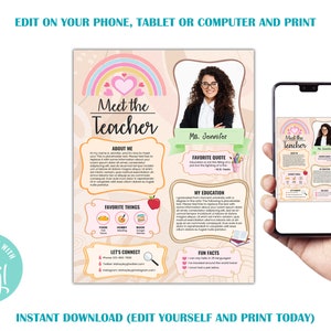 Meet the Teacher Template Rainbow, Meet the Teacher Template Coral ...