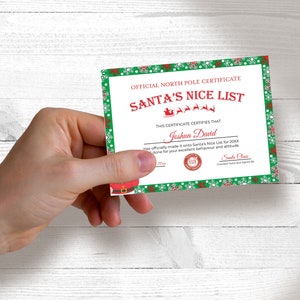 Nice List Certificate Printable, Custom Mini Santa Claus Letter ...