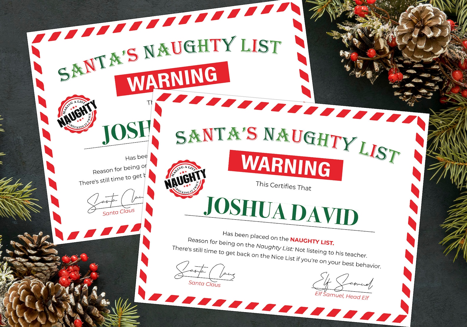 Editable Santa Warning Letter, Printable Santa Naughty List Certificate ...