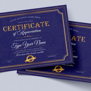 Editable Certificate of Appreciation Template, Royal Blue and Black ...
