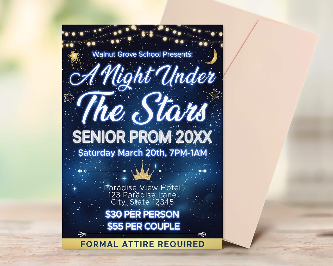 Editable A Night Under the Stars Prom Invitation, School Dance Flyer ...
