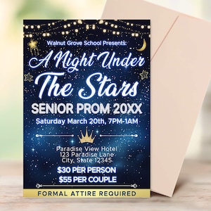 Editable A Night Under the Stars Prom Invitation, School Dance Flyer ...