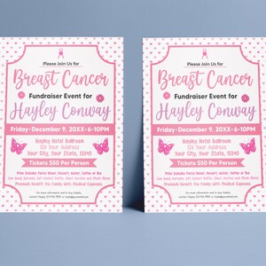 Editable Breast Cancer Fundraiser Flyer, DIY Pink Cancer Benefit Flyer ...