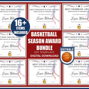 EDITABLE End of Season Basketball Award Certificates, Red White Blue 16 ...