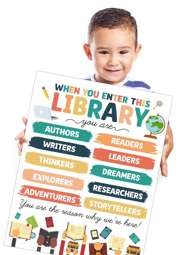 Printable Library Sign Boho Library Posters Downloadable - Etsy